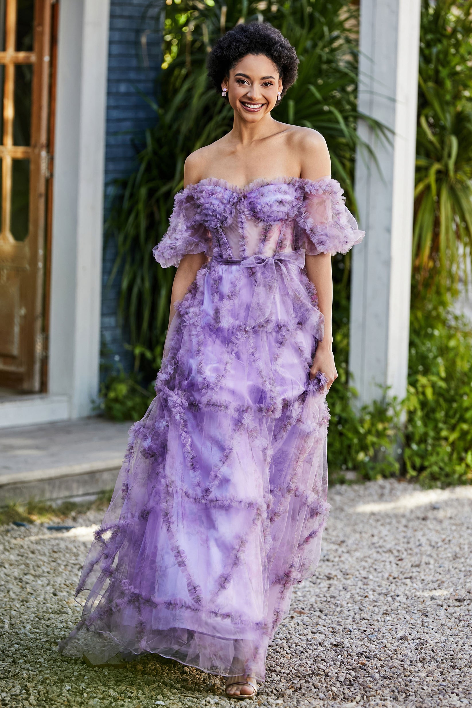 Open Back Ruffle Ruched Tulle Gown – DUNTERY