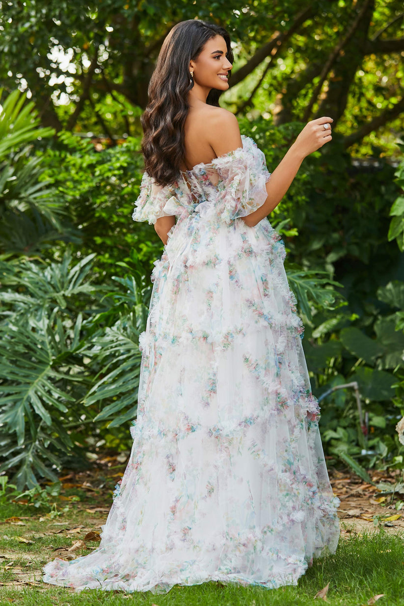 Open Back Ruffle Ruched Tulle Gown – DUNTERY