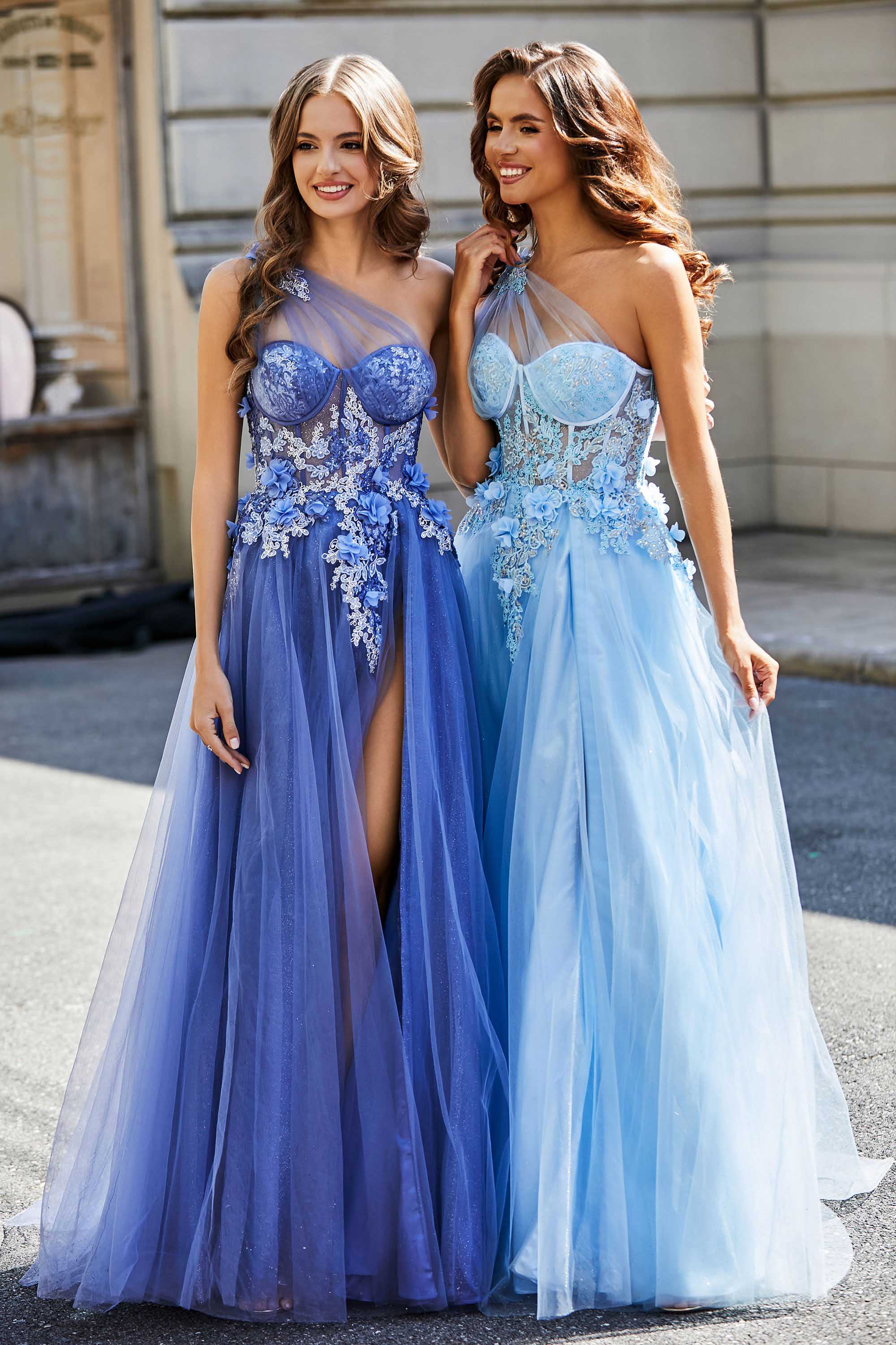 A-Line One Shoulder Slit Tulle Dress – DUNTERY