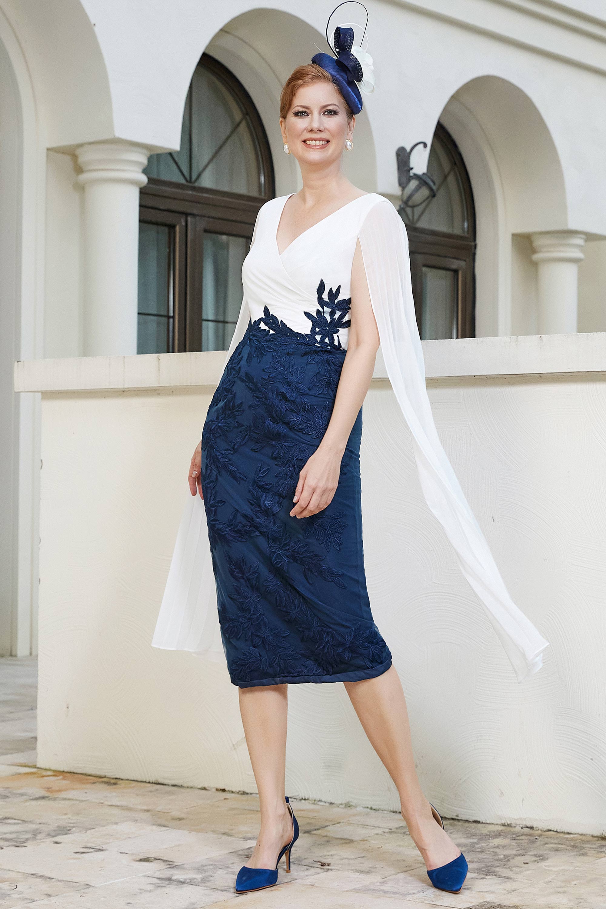 Sheath V Neck Flutter Sleeves Applique Dress – DUNTERY