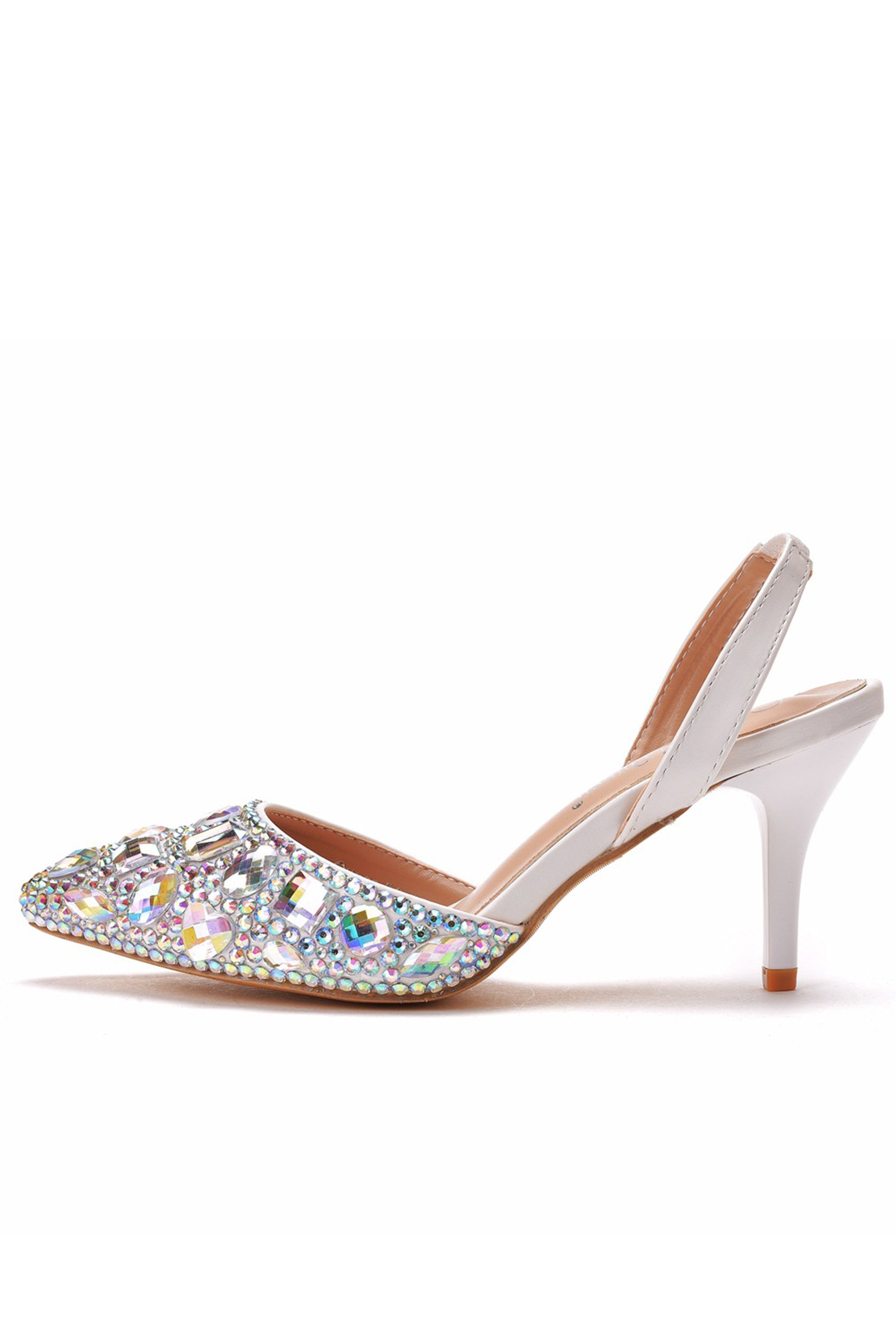 Colored Rhinestone Pointed Toe Stiletto High Heel Sandals – DUNTERY