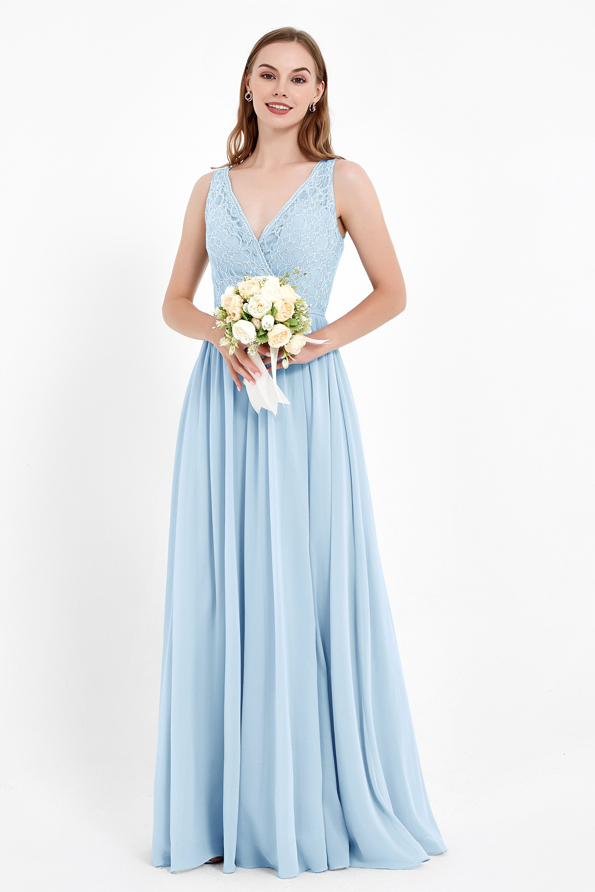 Lace Bodice Open Back Long Chiffon Dress – DUNTERY