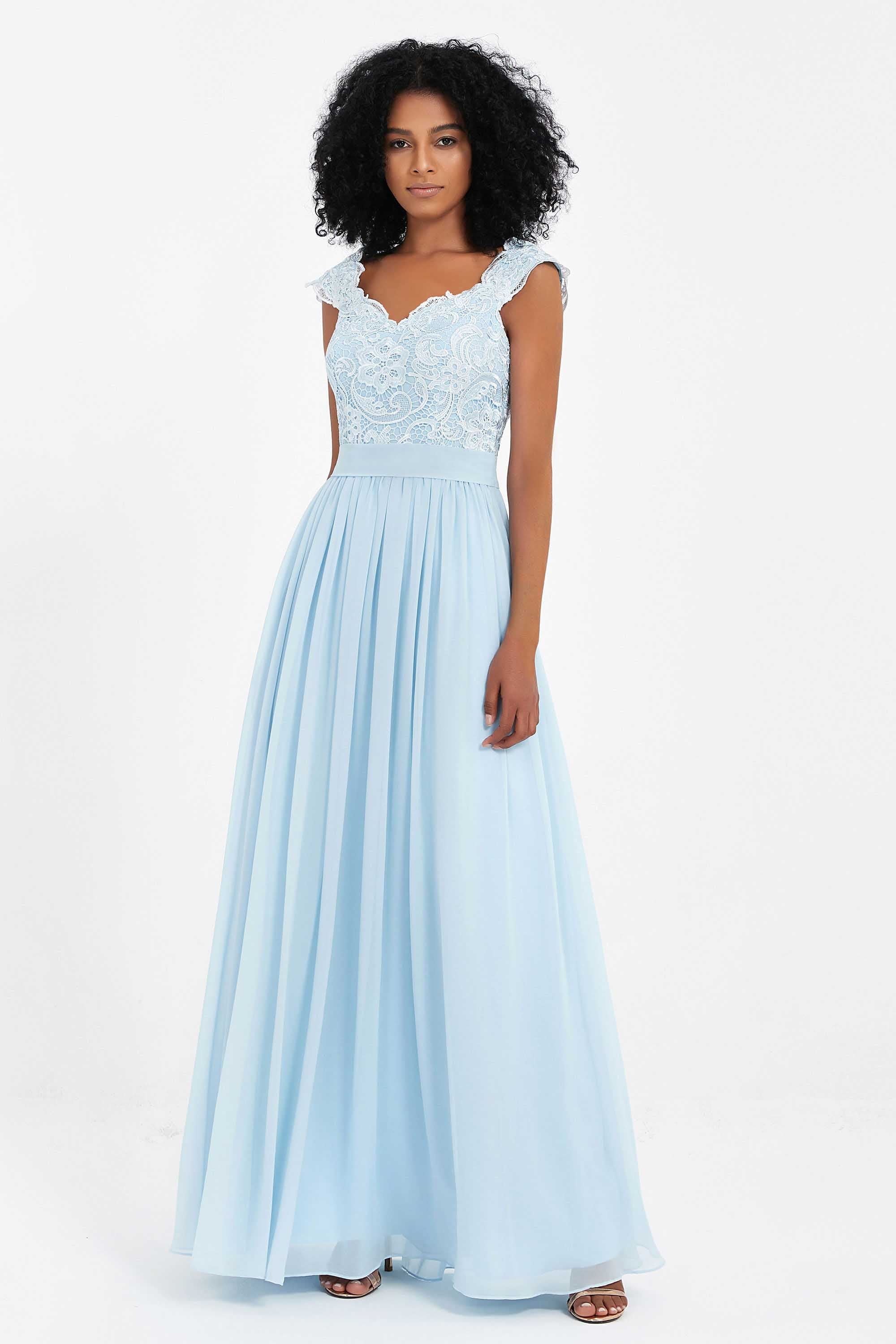 Lace Top Cap Sleeves Long Chiffon Dress – DUNTERY