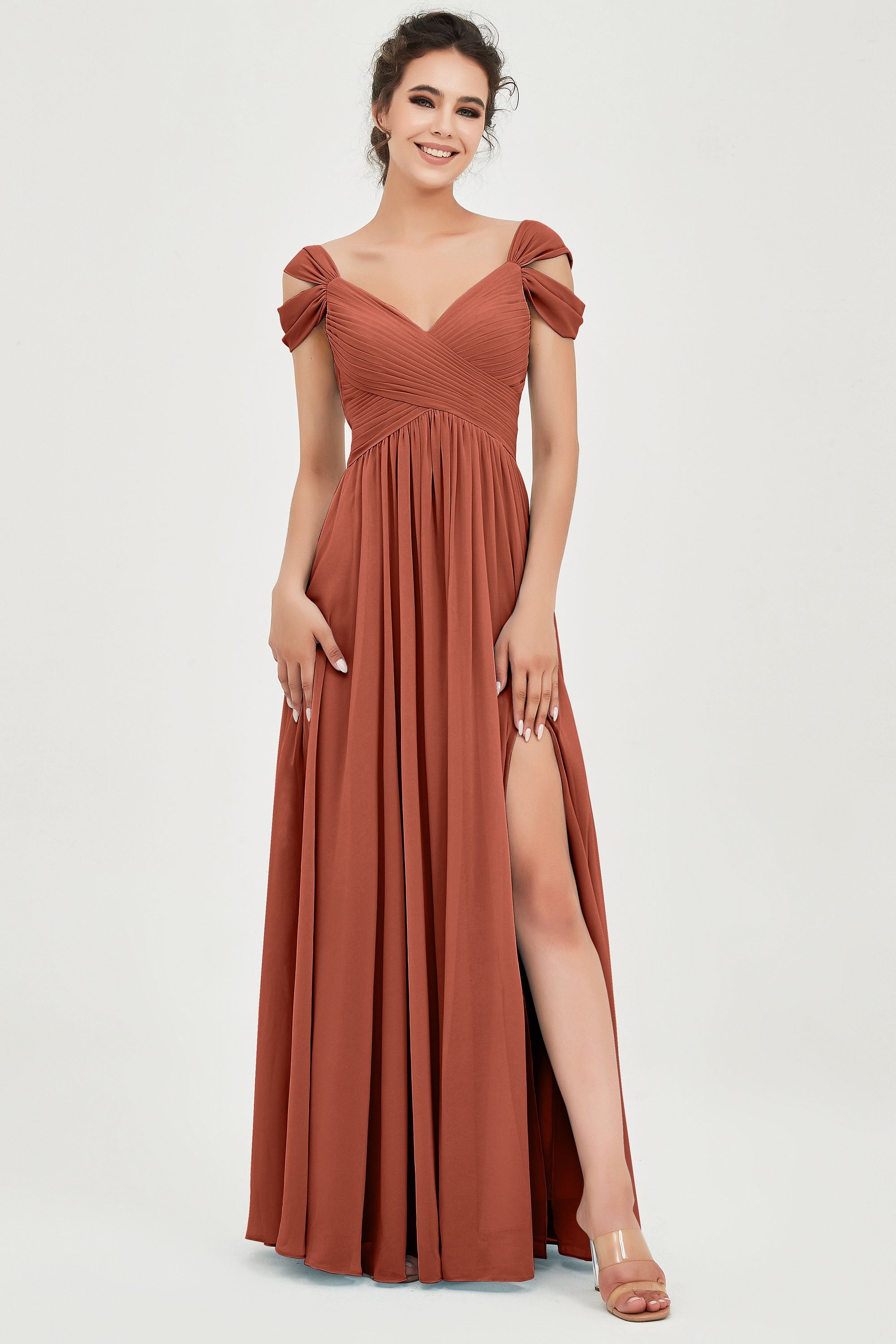 Empire Cold-Shoulder Front Split Chiffon Bridesmaid Dress – DUNTERY