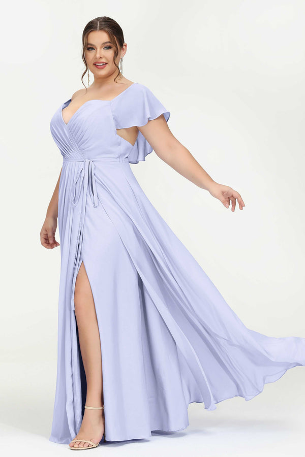 Flutter Sleeves Sexy Maxi Chiffon Plus Size Dress – DUNTERY