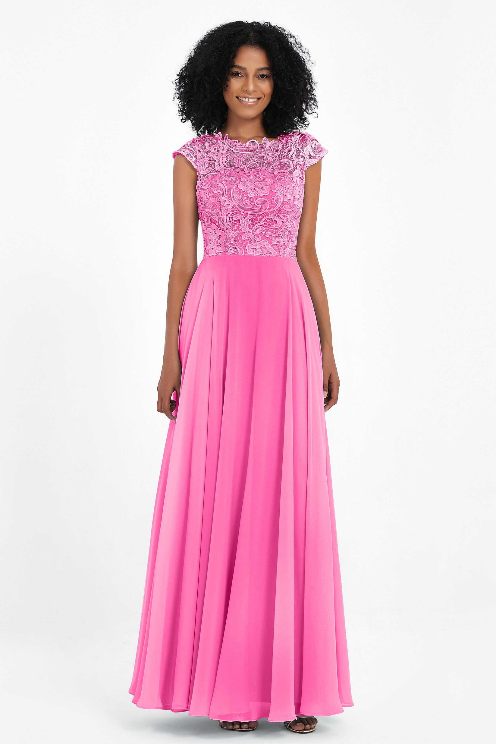 Lace Bodice Long Chiffon Dress – DUNTERY