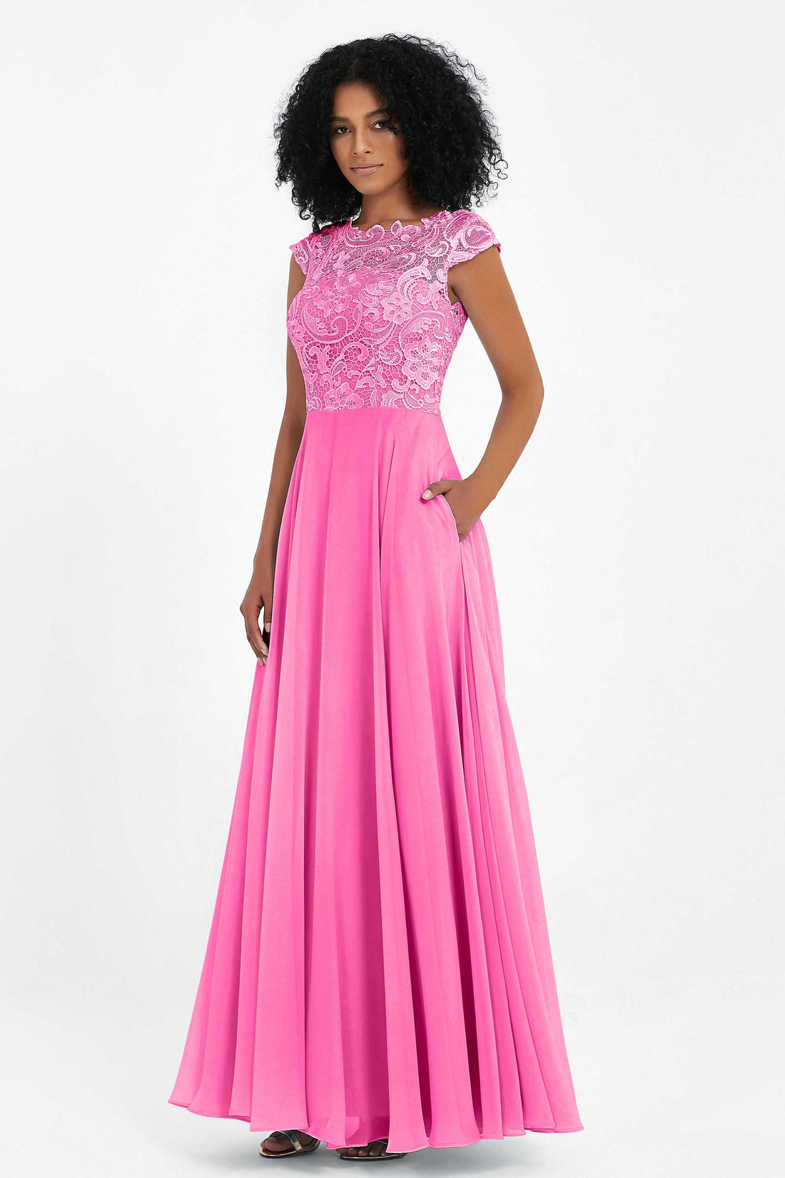 Lace Bodice Long Chiffon Dress – DUNTERY