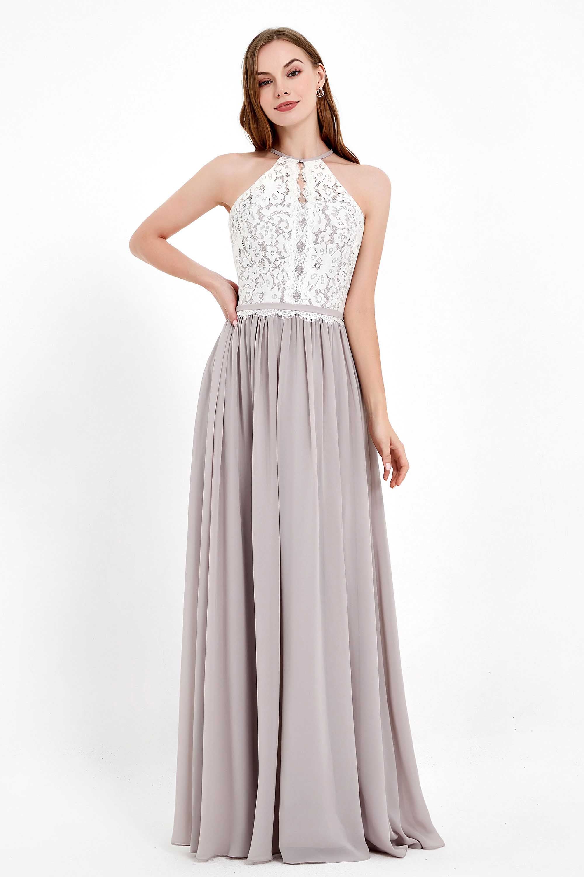 Lace Top Open Back Long Chiffon Gown – DUNTERY